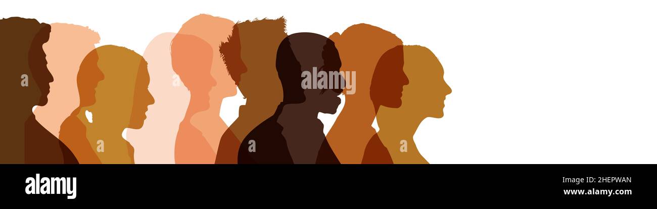 People in profile of many skin colors as a solidarity and diversity ...