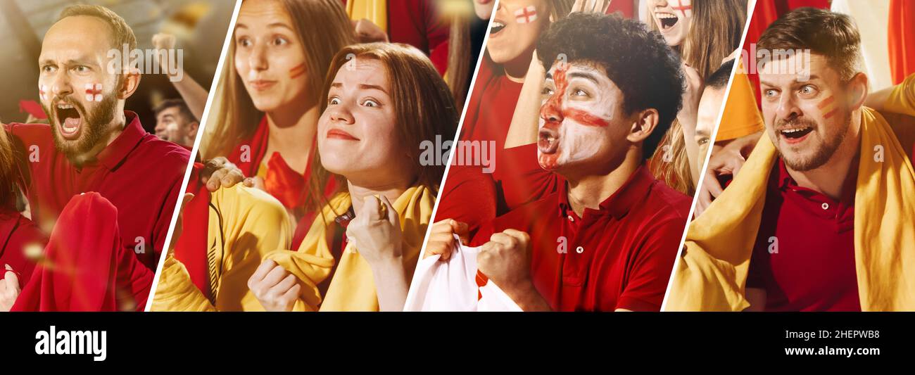 Set of emotive male and female football, soccer fans from different ...