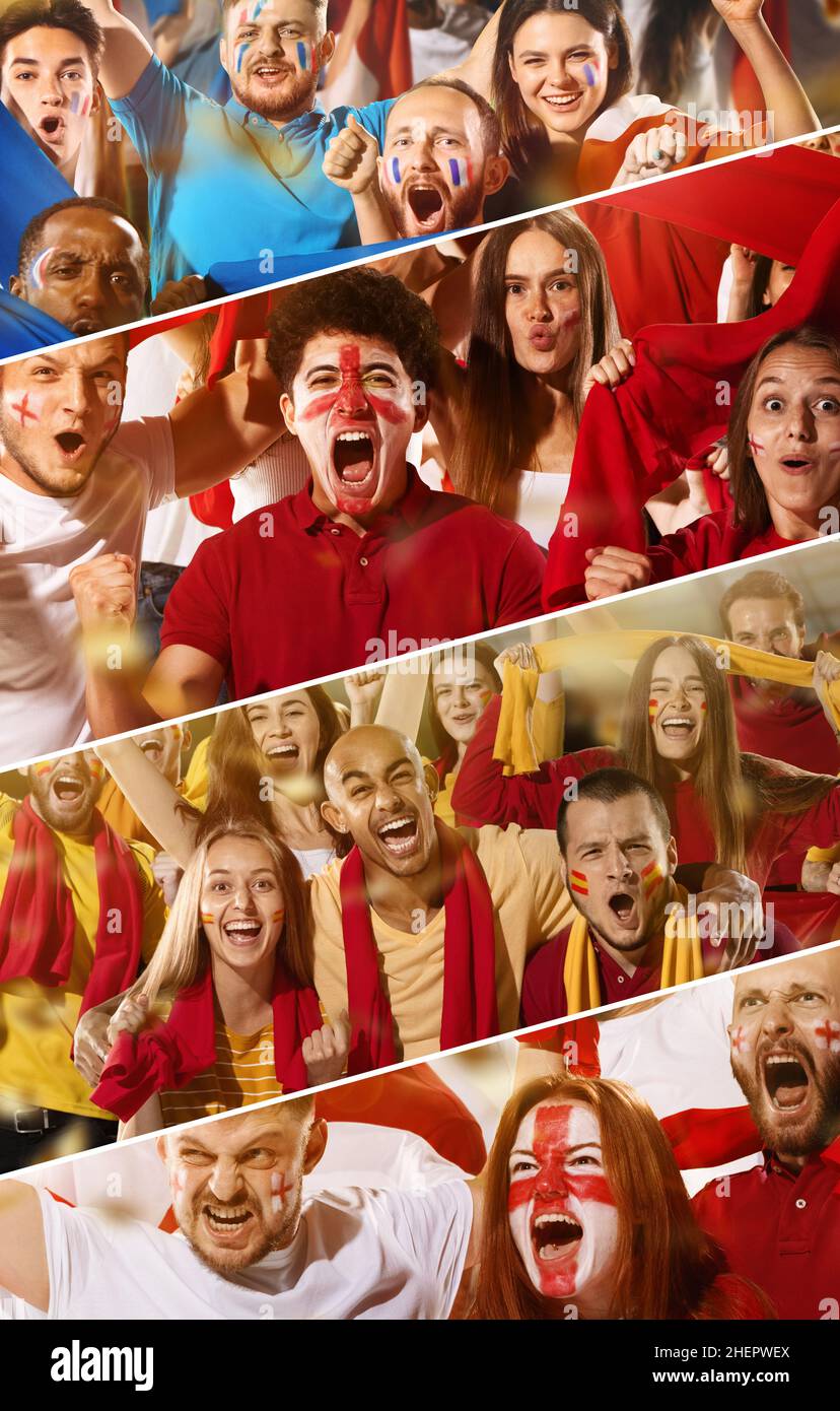 Set of emotive male and female football, soccer fans from different ...