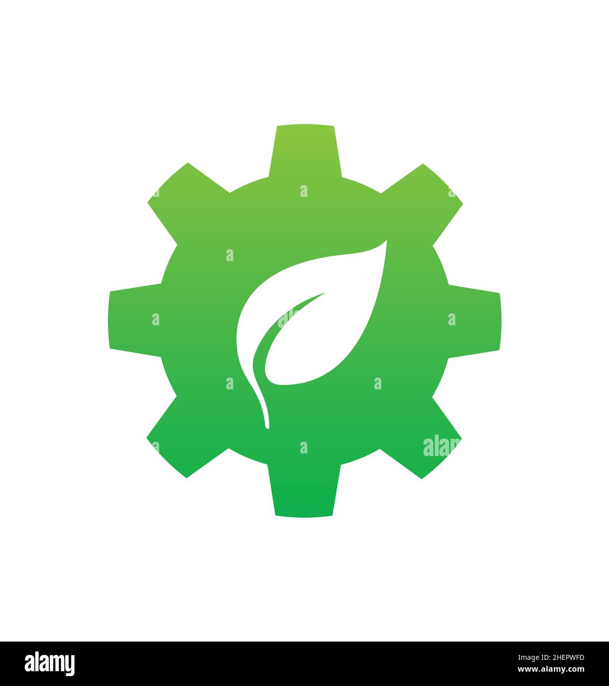 green gear with eco leaf icon symbol isolated on white background ...