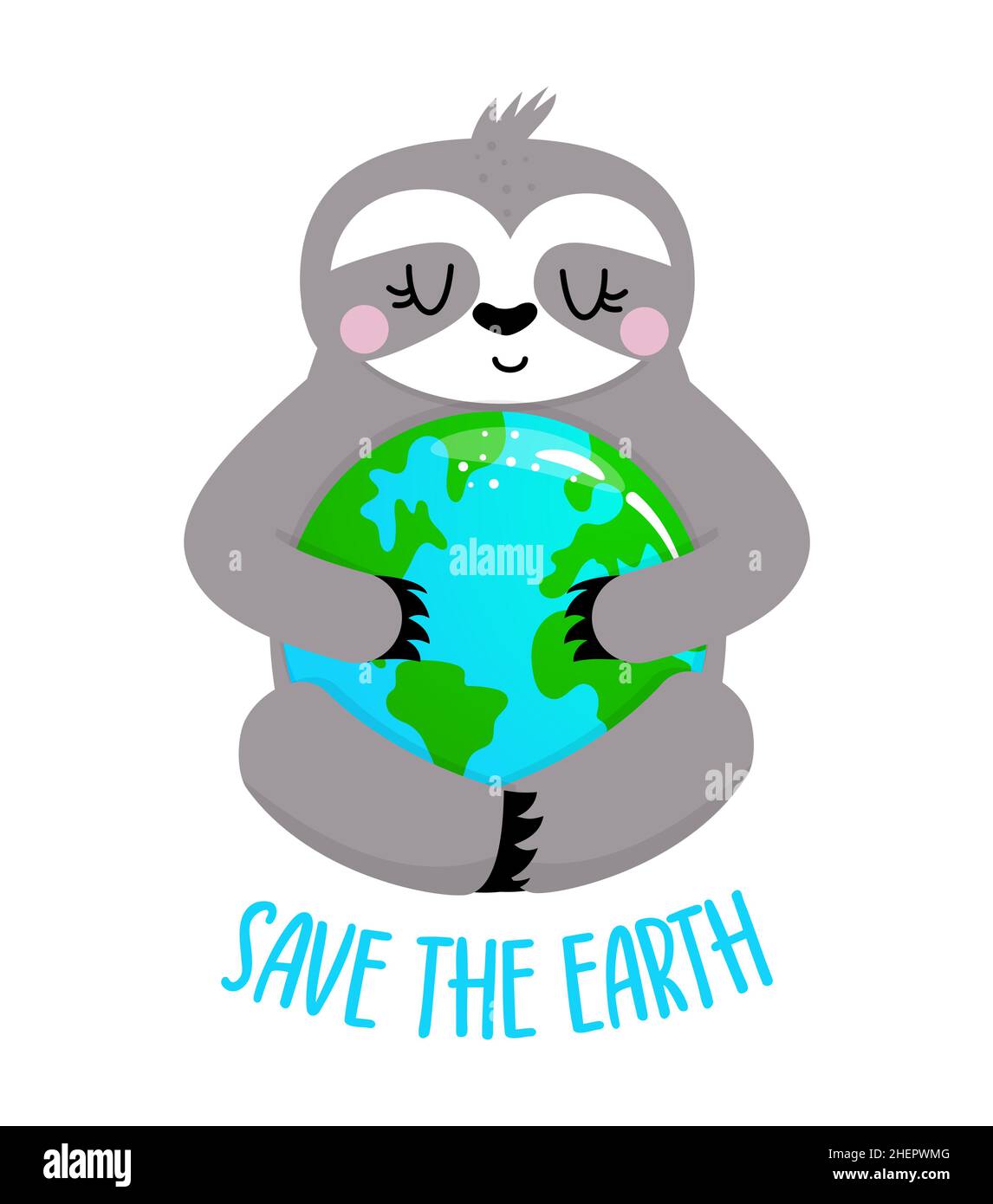 Save the Earth - vector Planet Earth and beautiful Sloth drawing with ...