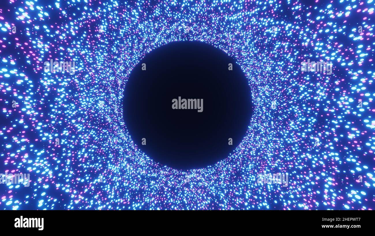 An abstract illustration of colorful particles floating in an empty ...