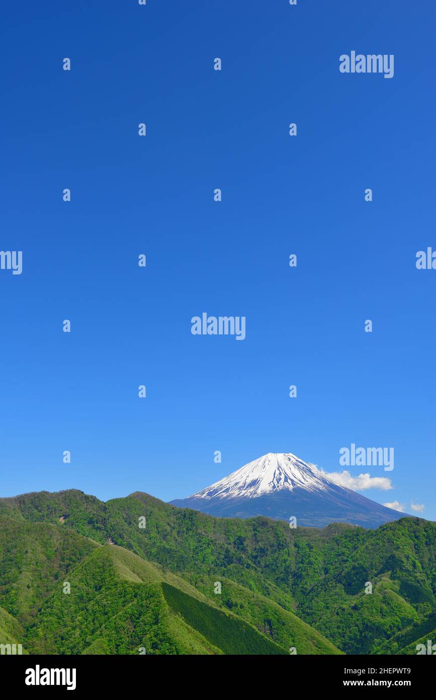 Mountain Range In Fresh Green And Mount Fuji Stock Photo - Alamy