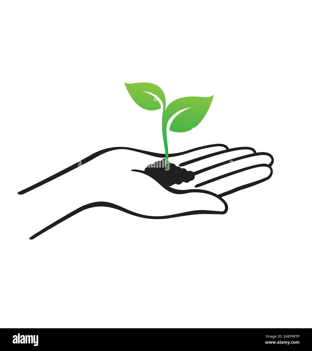 open hand with soil and seedling simple line drawing vector isolated on ...