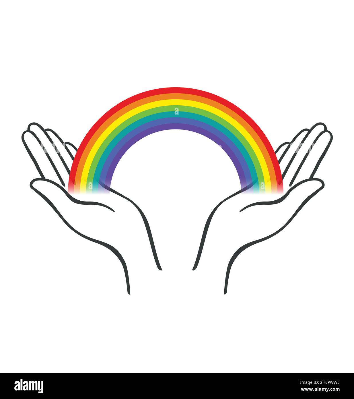 simple open hands outline supporting cradling colorful rainbow outline ...