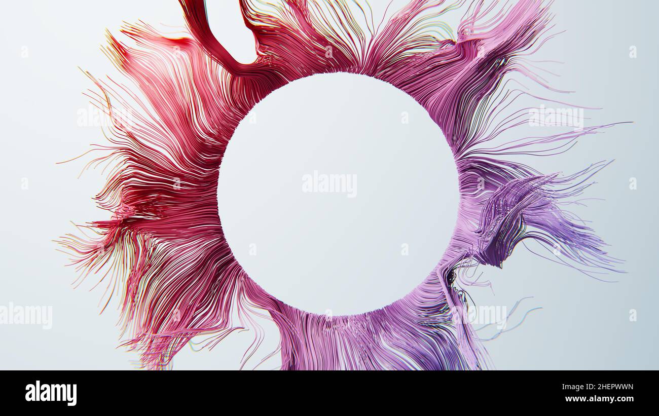 3D illustration of red and violet threads floating in an empty space ...