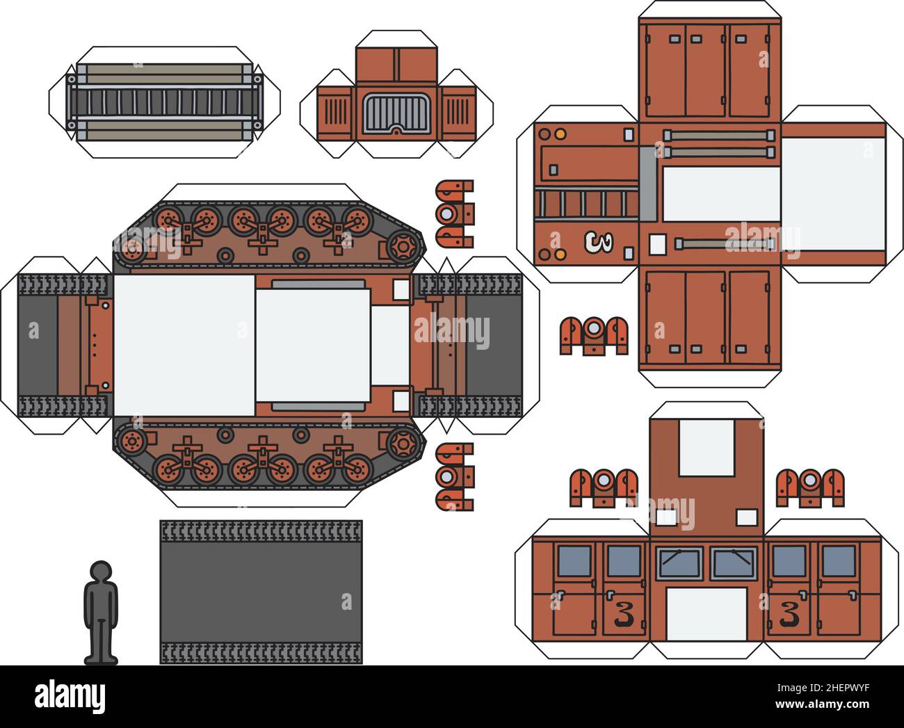 The paper model of an old red tracked firefighter vehicle Stock Vector ...