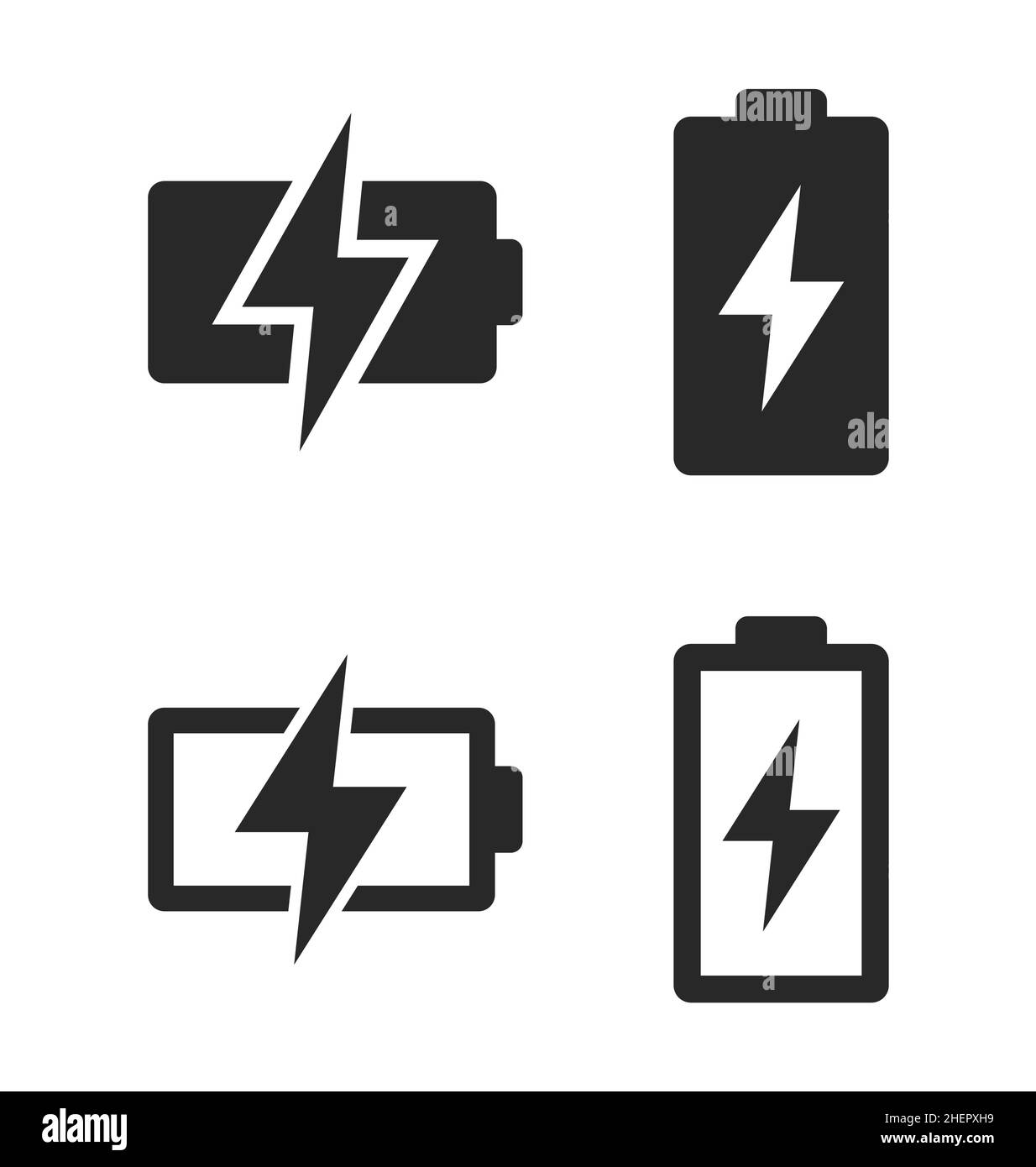 various simple battery charging icon with lightning power symbol set ...