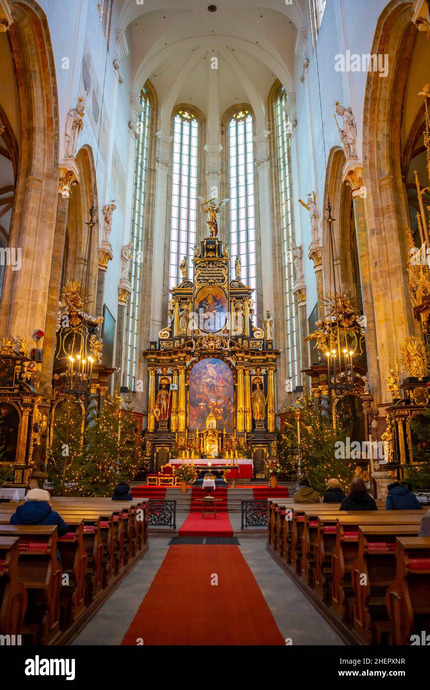 Prague, Czech Republic - 07.01.2022: The interiors of the Gothic Church ...