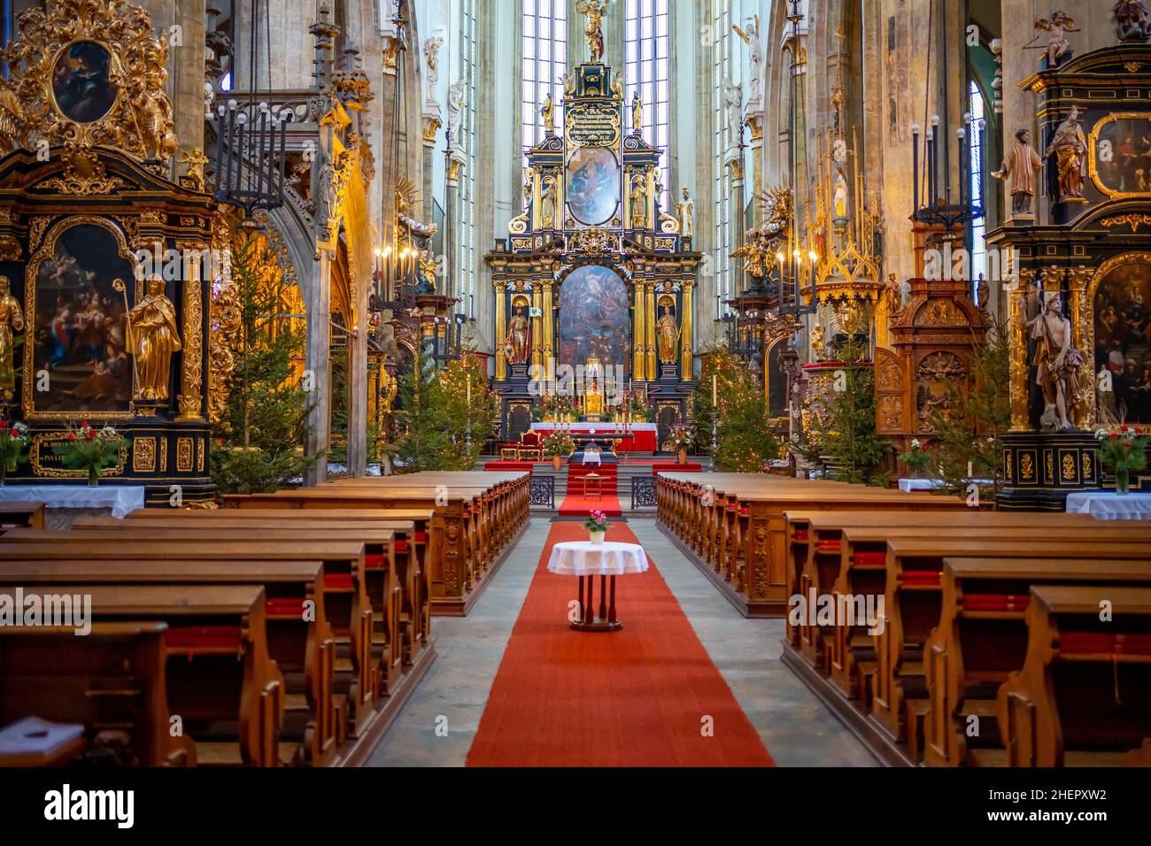Prague, Czech Republic - 07.01.2022: The interiors of the Gothic Church ...