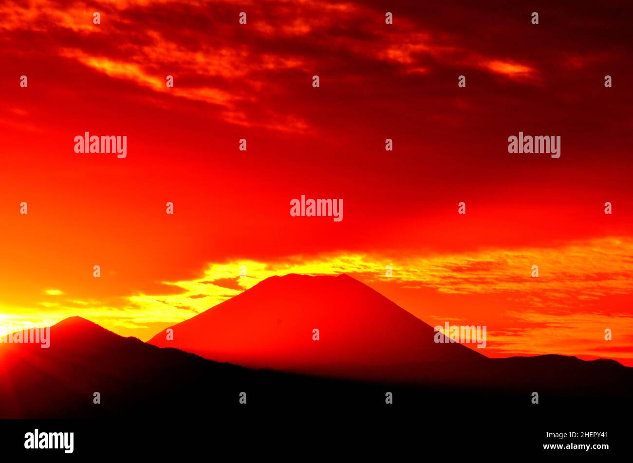 Mount Fuji Turning Red Stock Photo - Alamy