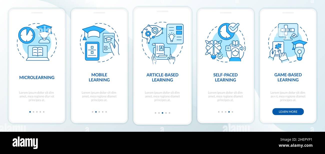 Elearning methods blue onboarding mobile app screen Stock Vector Image ...