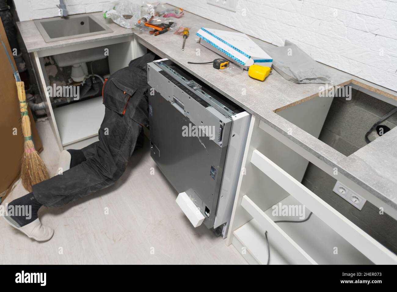 Installation hoses for dishwasher machine domestic connection plumbing ...