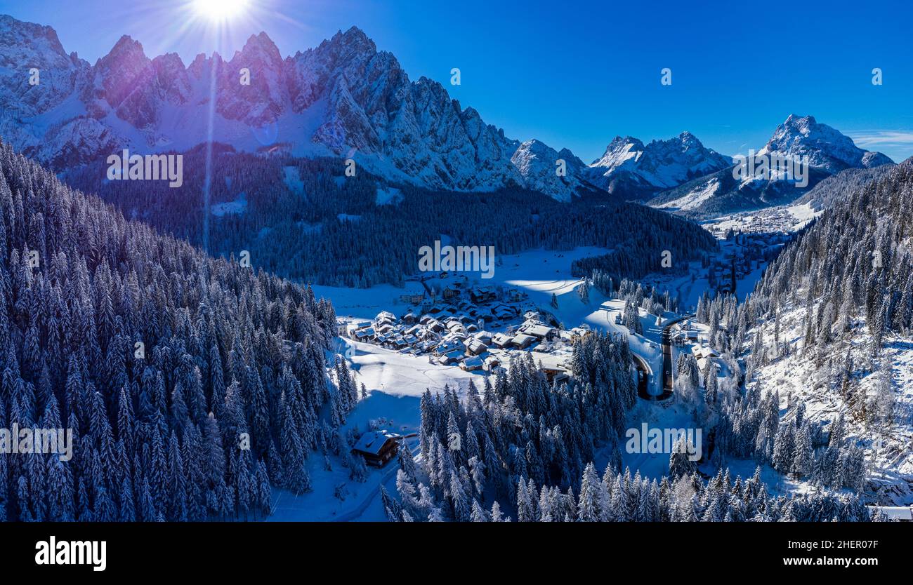 Sappada and its mountains from above. Inveron of magic Stock Photo - Alamy