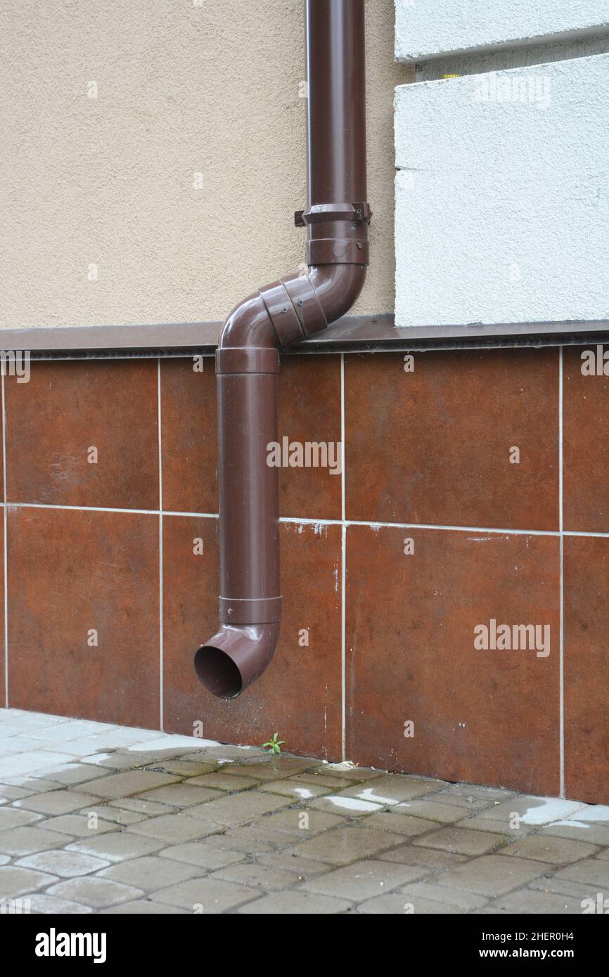 House Wall Facade with Rain Gutter Plastic Pipeline, Drainage Downspout ...