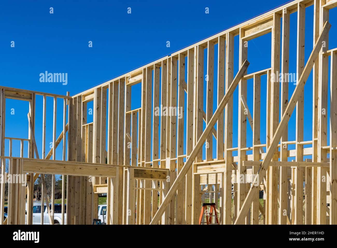 Framed new construction of residential construction house framing Stock ...