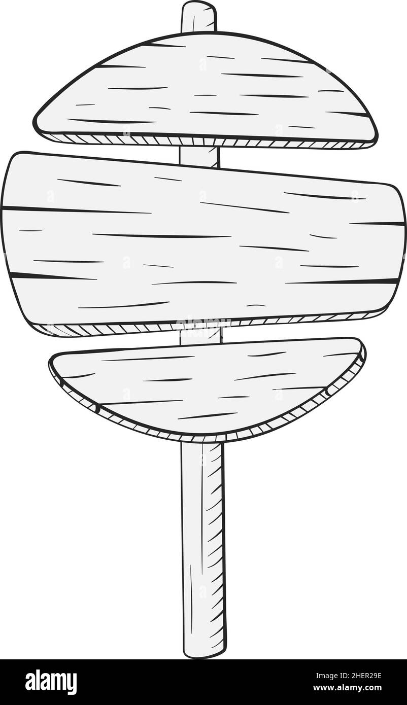 Round signpost in linear style. Blank wooden boards template Stock ...