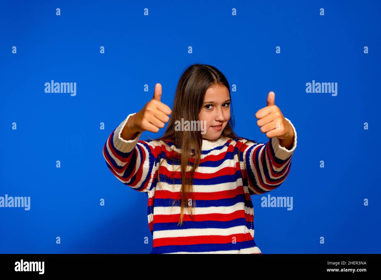 Photo of quite excited brunette lady raising thumbs up expressing ...