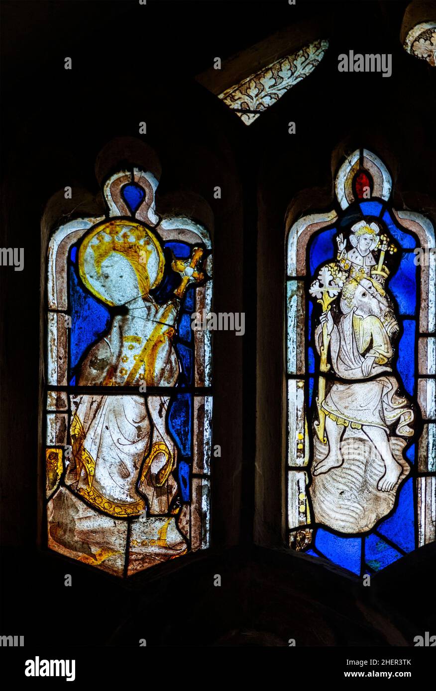 15th century medieval stained glass church window, Norton, Suffolk ...