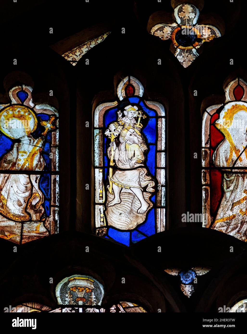 15th century medieval stained glass church window, Norton, Suffolk ...