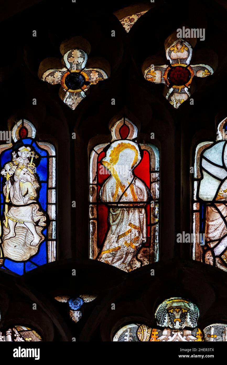 15th century medieval stained glass church window, Norton, Suffolk ...