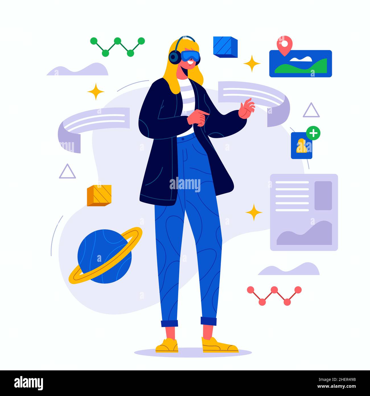 Hand drawn flat design metaverse illustration Vector illustration Stock ...