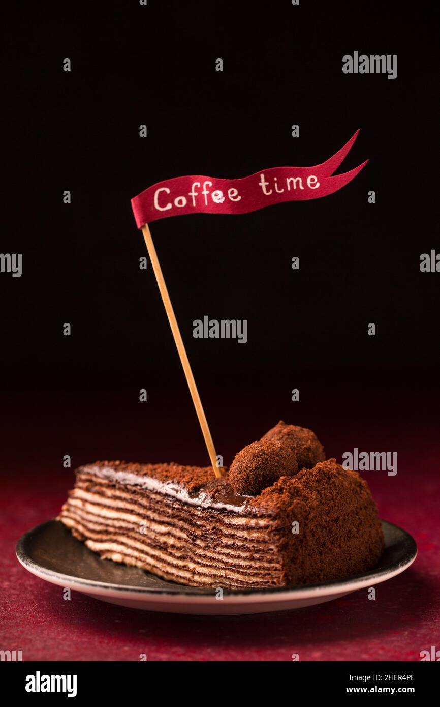 Spartacus multilayer chocolate cake on a burgundy background Stock ...