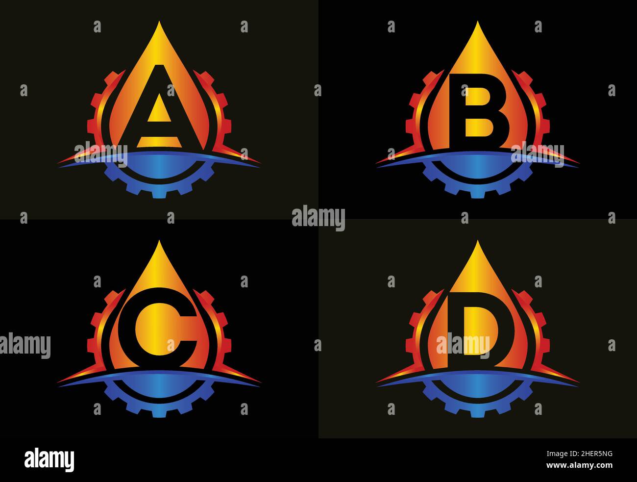 Initial A B C D monogram alphabet with gear swoosh and oil. Oil and gas ...