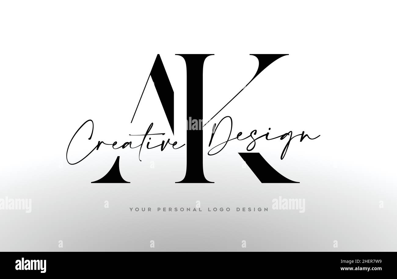 AK Letter Logo Design with Serif Font. AK Icon Logo with united ...