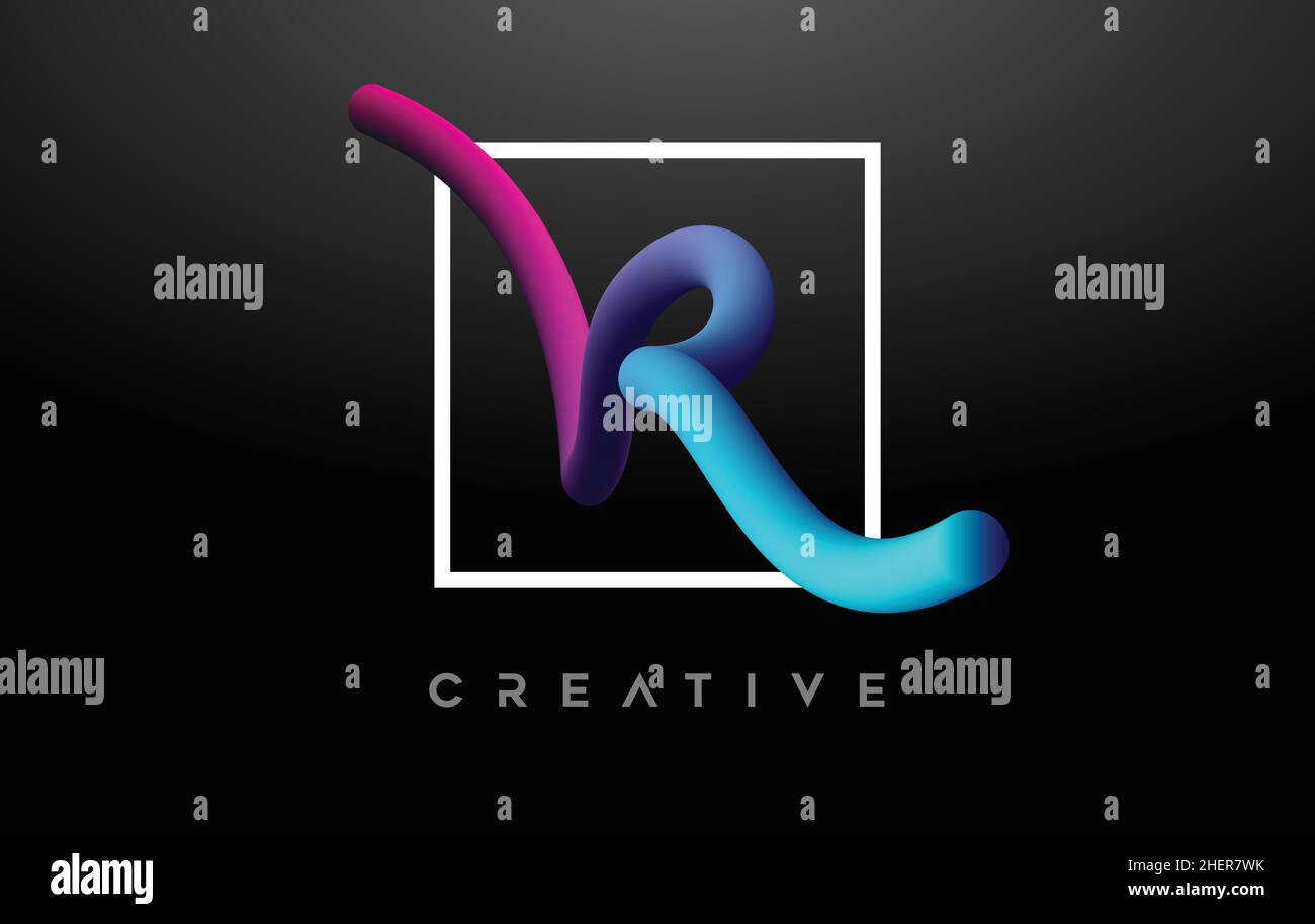 VR Letter Logo with Blue Purple Gradient 3d Look and Square Shape ...