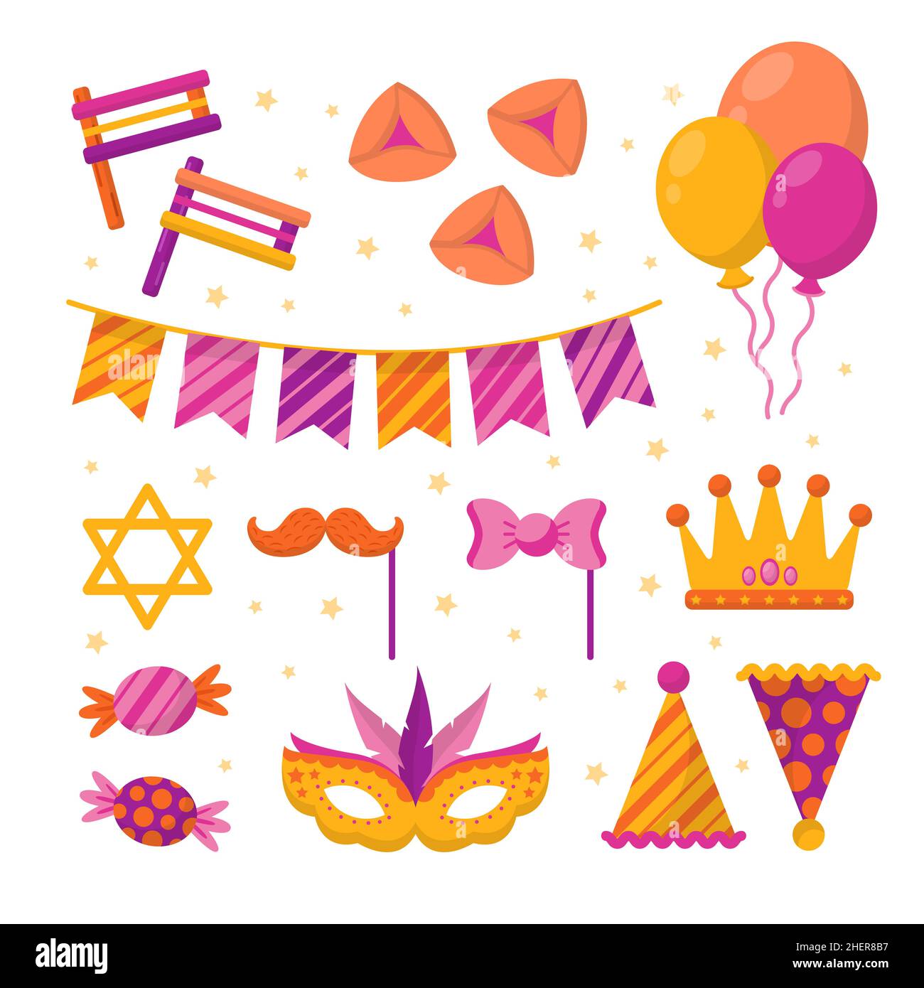Flat purim elements set Vector illustration Stock Vector Image & Art ...