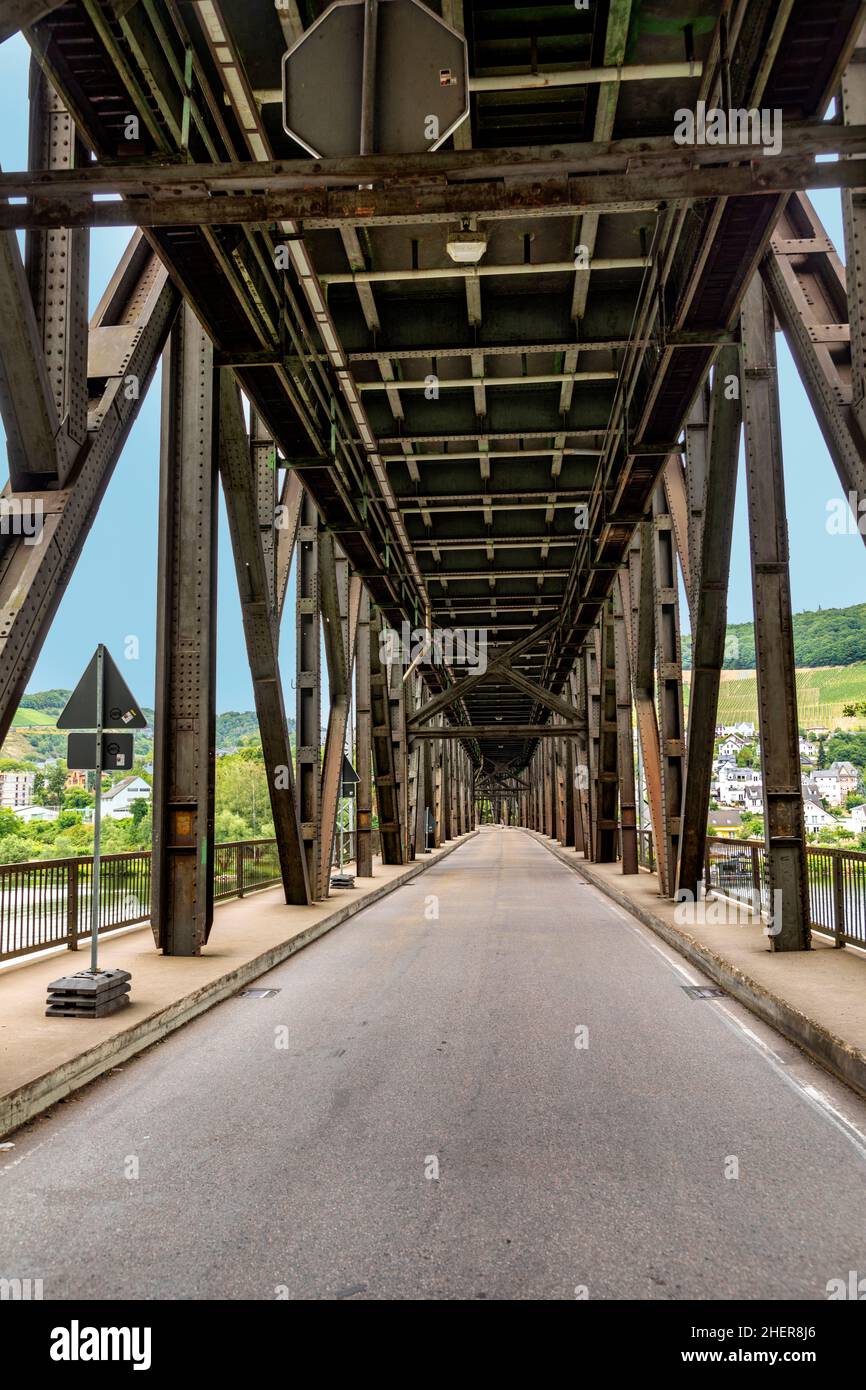old iron bridge spans river Moselle, bridge is called Cannon bridge and ...