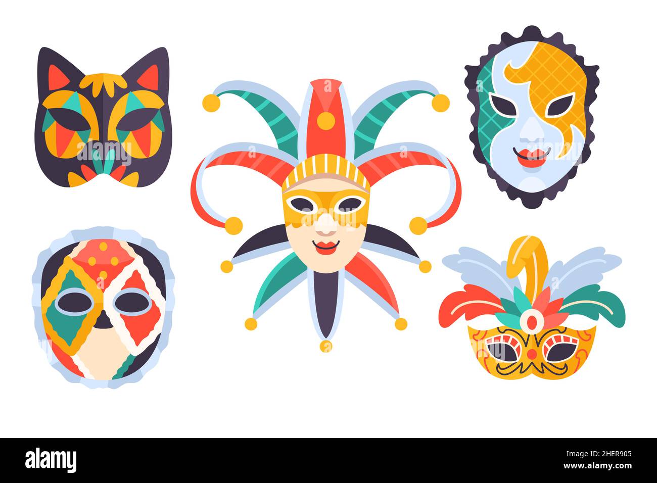 Flat venice carnival masks set Vector illustration Stock Vector Image ...