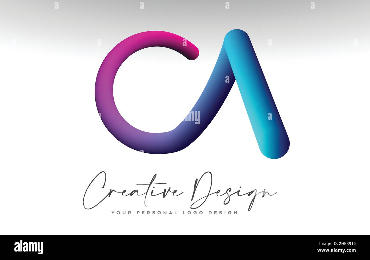 CA Letter Logo with Blue Purple Gradient 3d Look and Square Shape ...