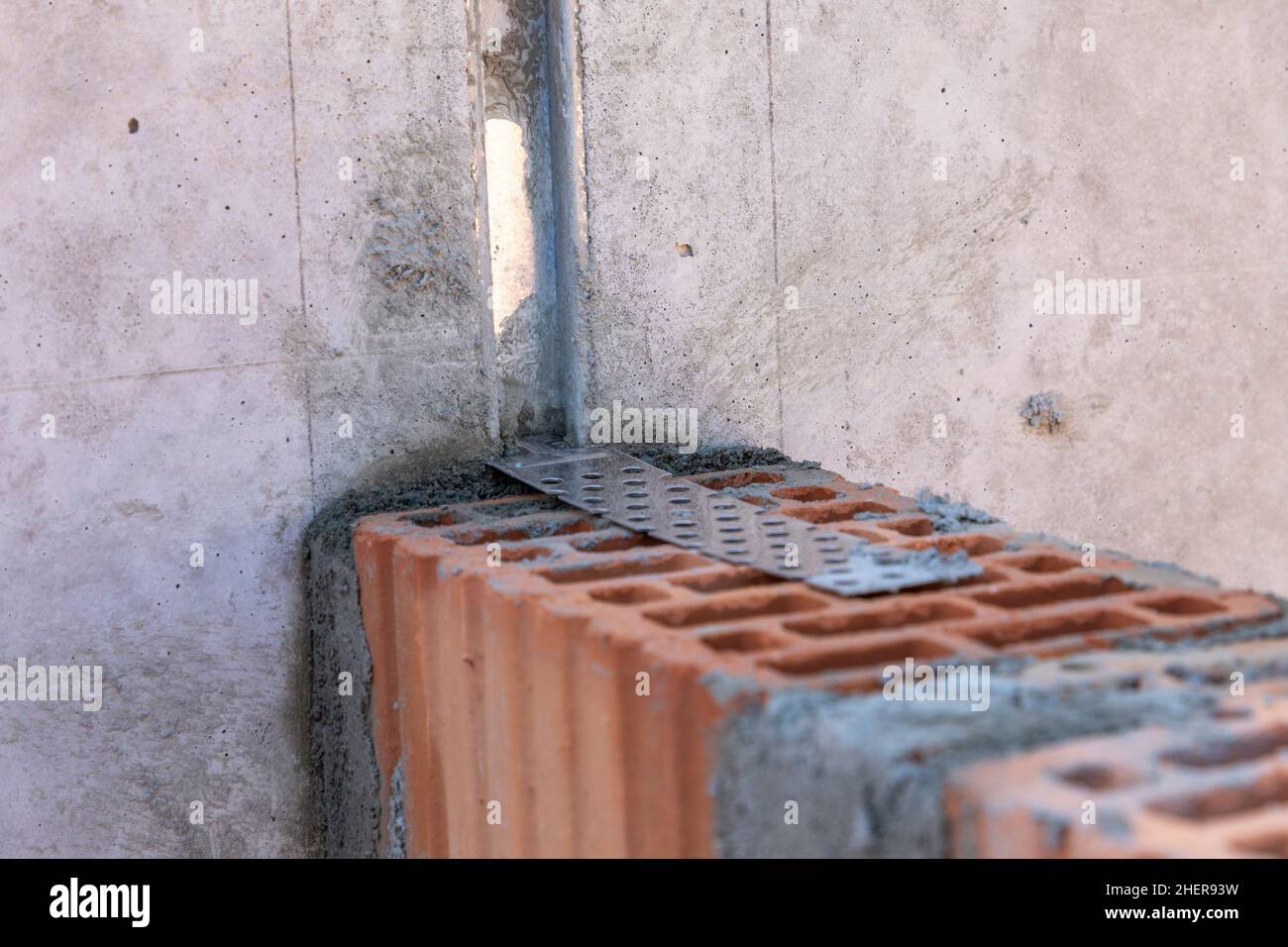 detail of connection of building blocks with cellar wall in metal Stock ...