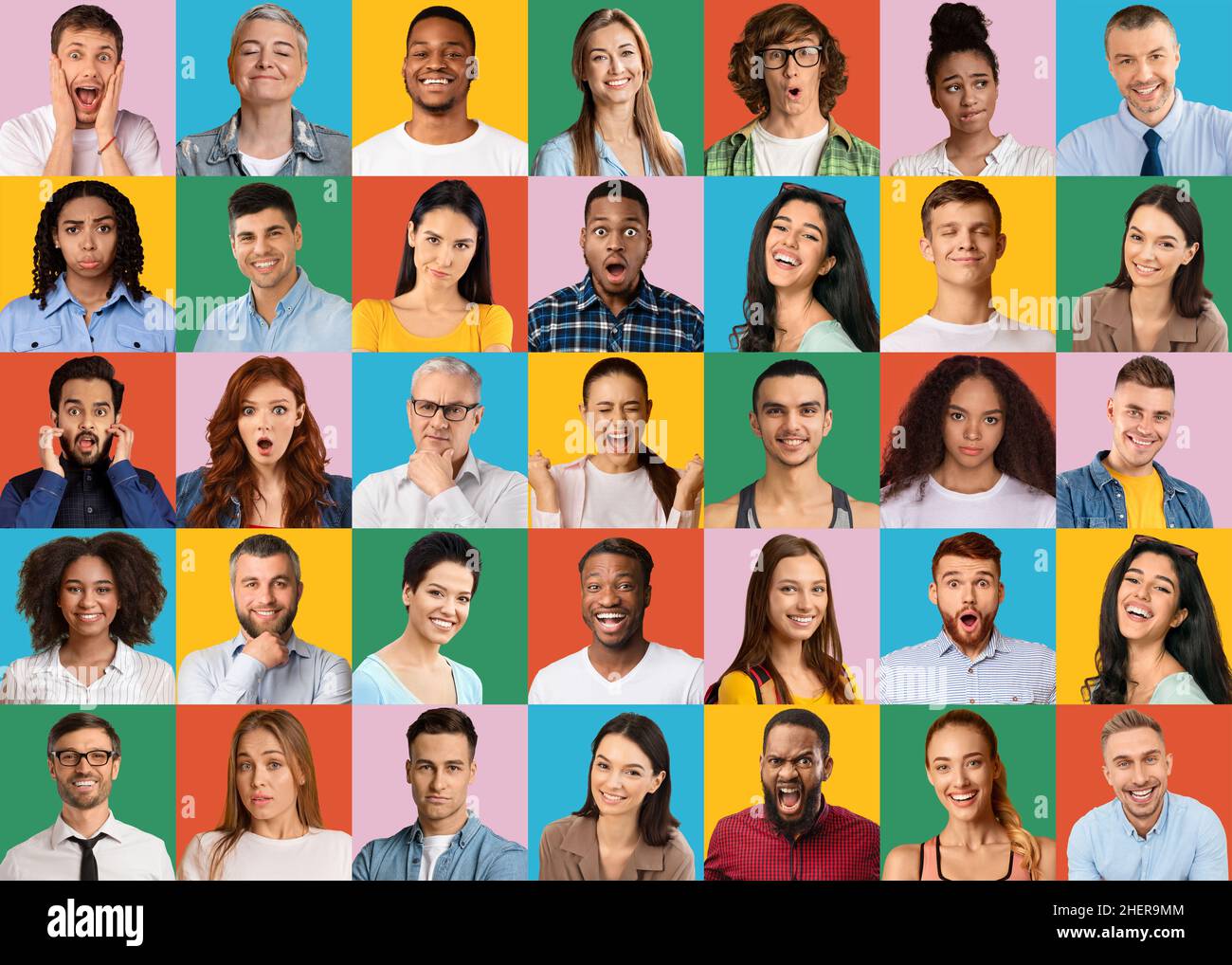 Collection of diverse multicultural people expressing different ...