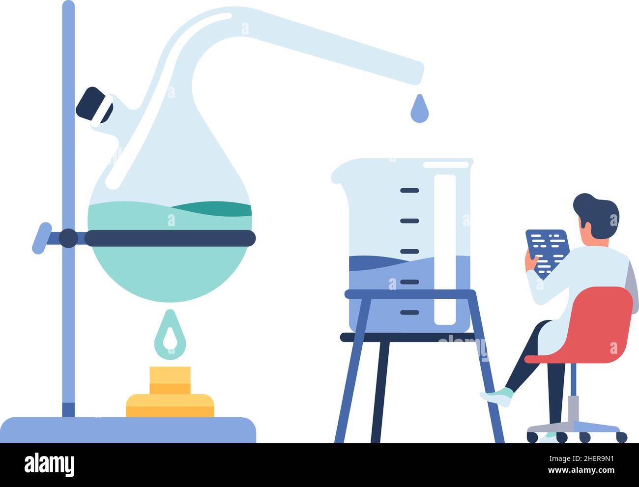 Chemical experiment. Heating blue liquid in laboratory glass Stock ...
