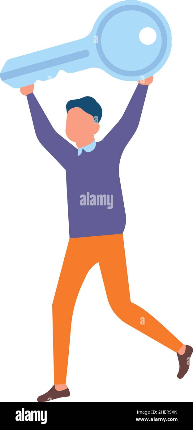 Man running with big key. Solution idea concept Stock Vector Image ...