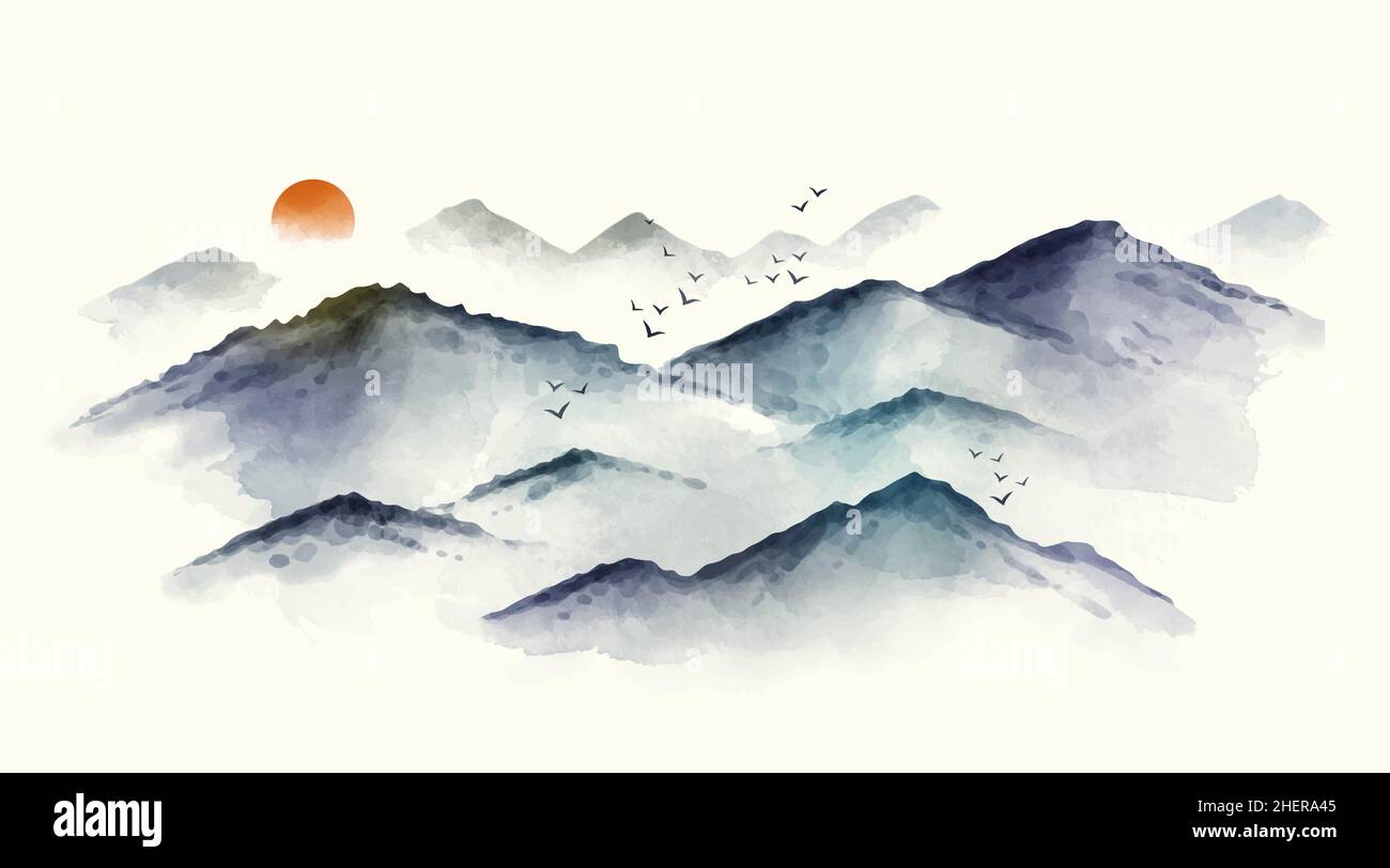 Watercolor mountains background Vector illustration Stock Vector Image ...