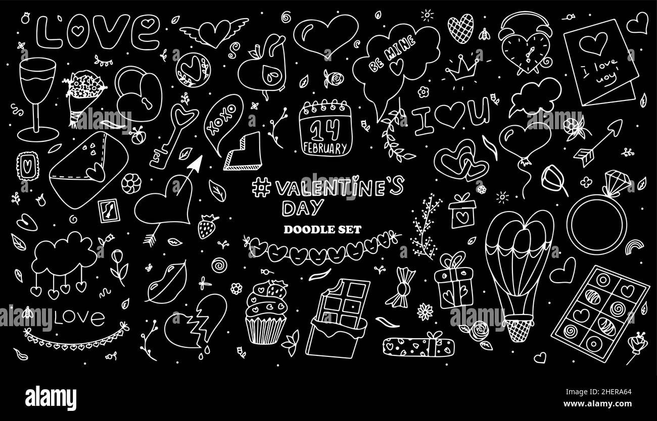 Big doodle set of icons for Valentine s day. Vector illustration for ...