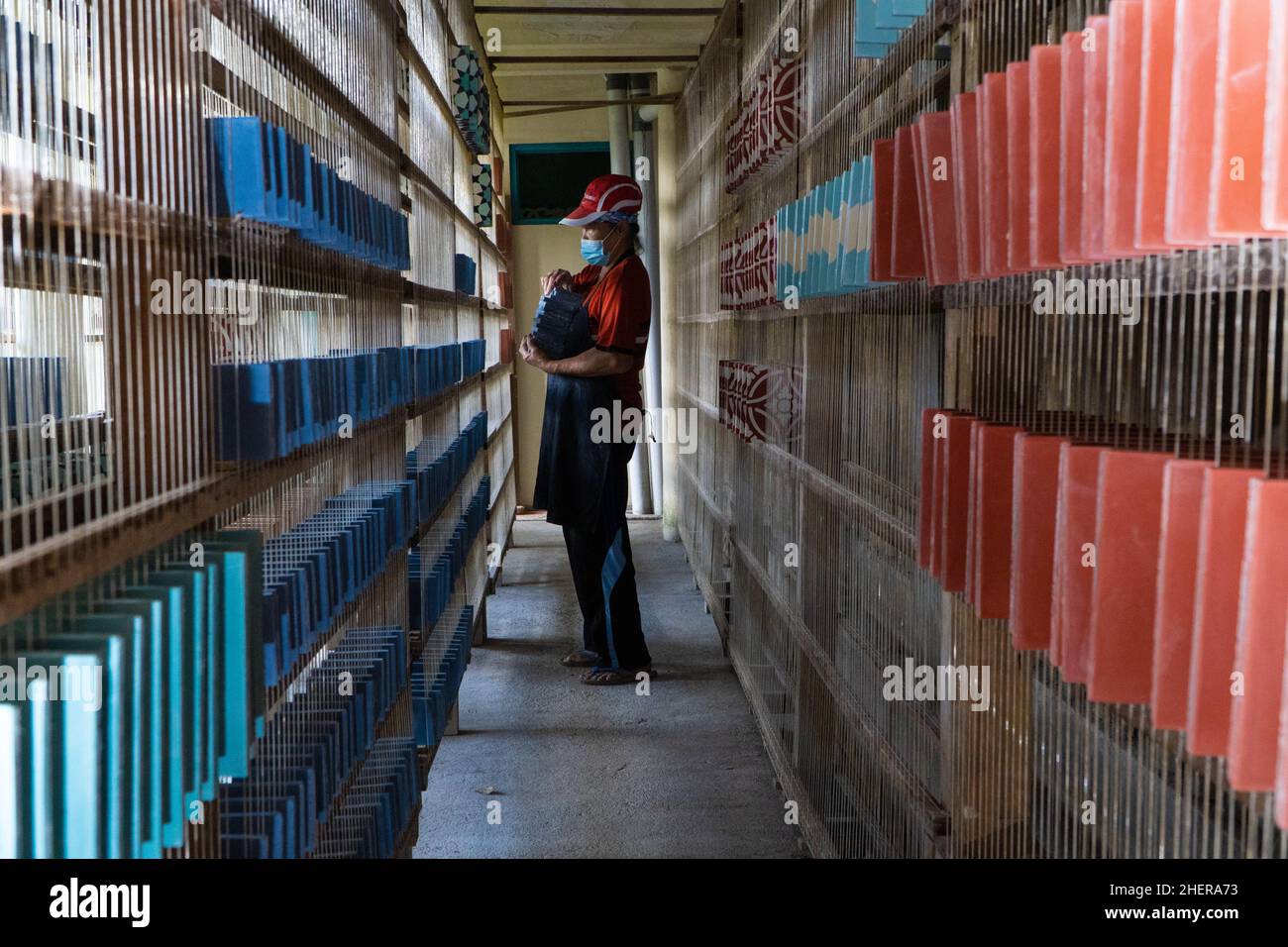 SIDEMEN/BALI-SEPT 03 2021: A tile factory worker in Sidemen village ...