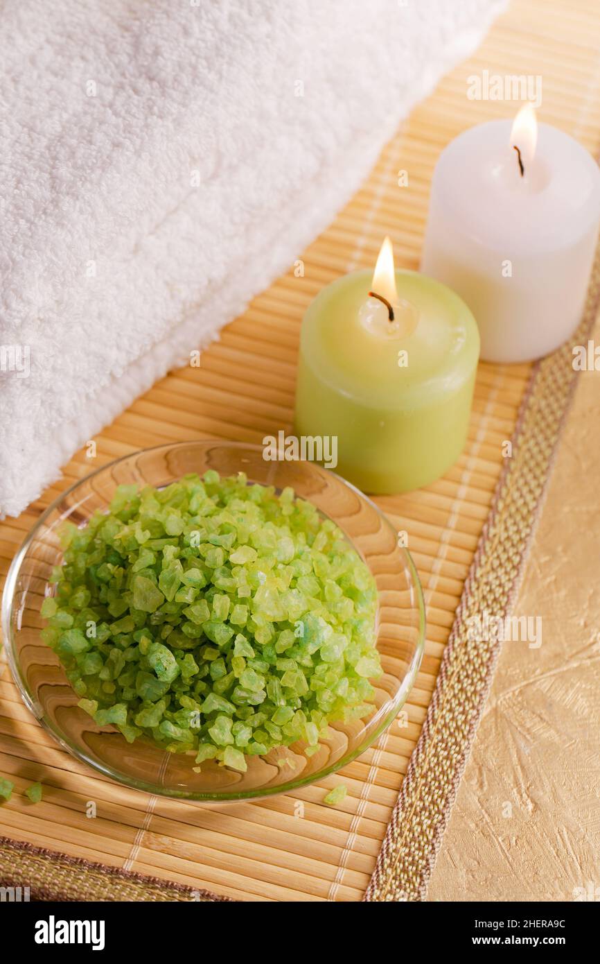 Items for energetic cleaning feet in a stream of reiki Stock Photo - Alamy