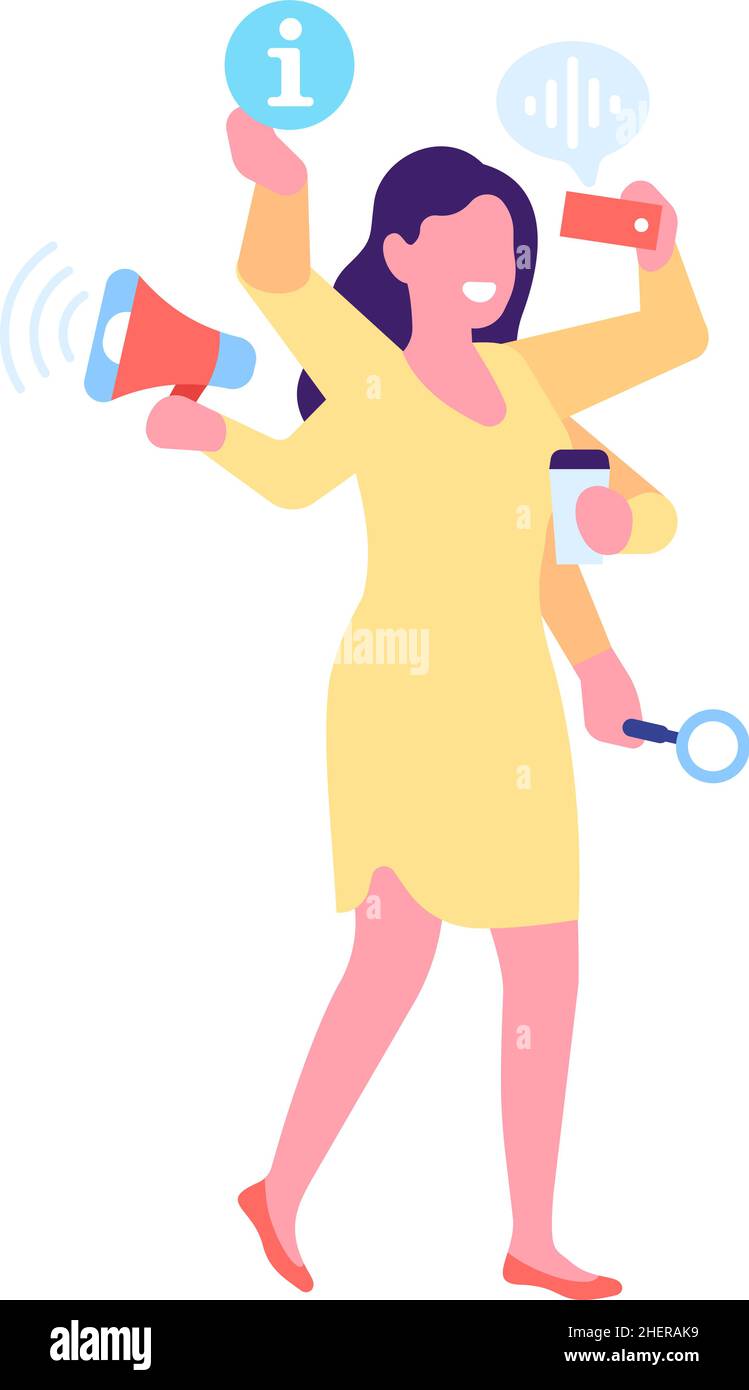 Woman doing many tasks at time. Work efficiency concept Stock Vector ...