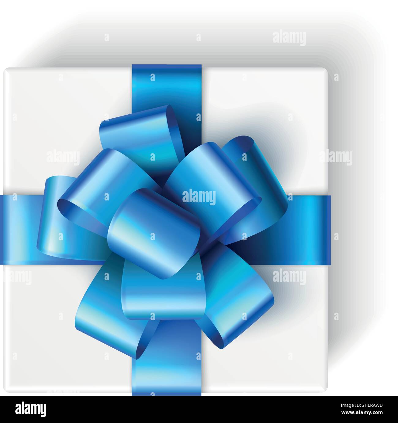 Elegant white gift box with blue ribbon. Top view Stock Vector Image ...