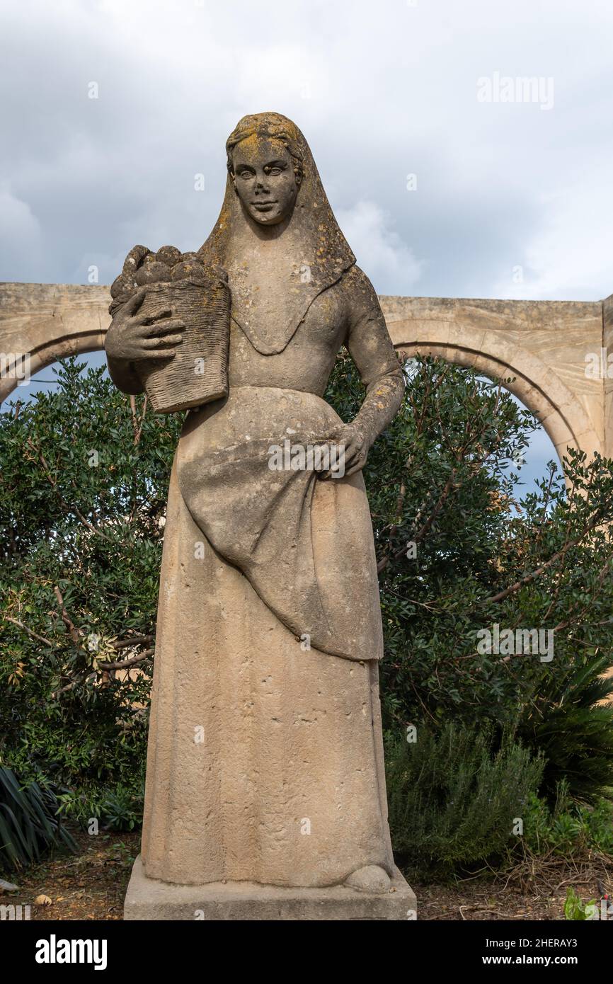 Petra, Spain; january 09 2022: Sculpture made in stone symbolizing a ...