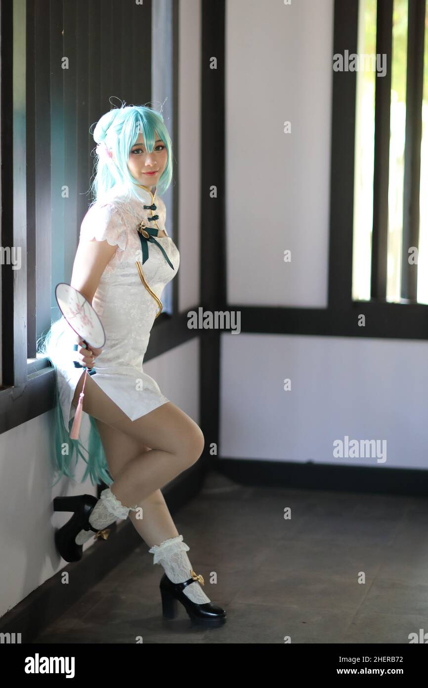 Japan anime cosplay portrait of a girl with chinese dress costume in ...