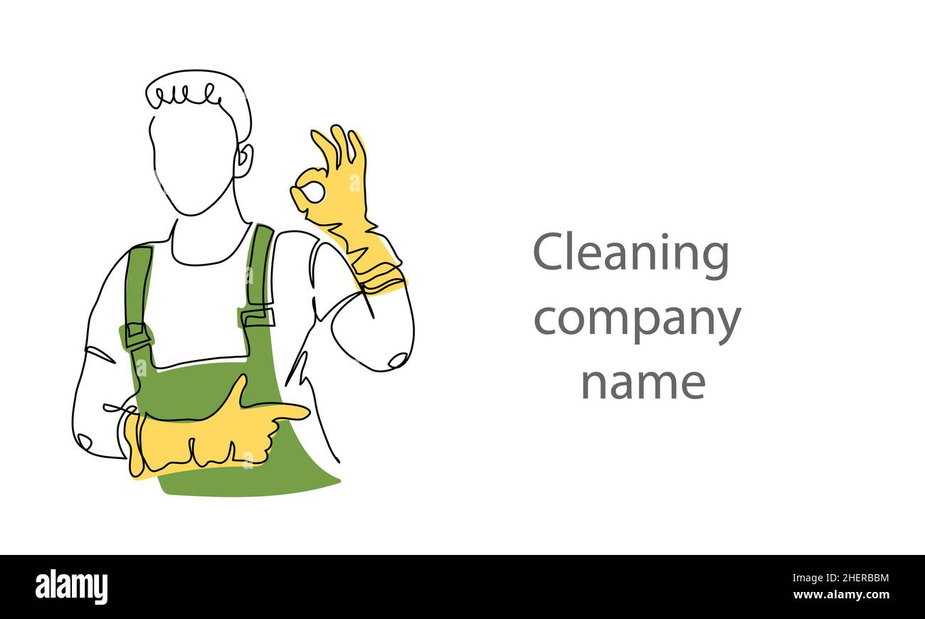 Cleaner man in gloves and apron. The concept of good cleaning service ...