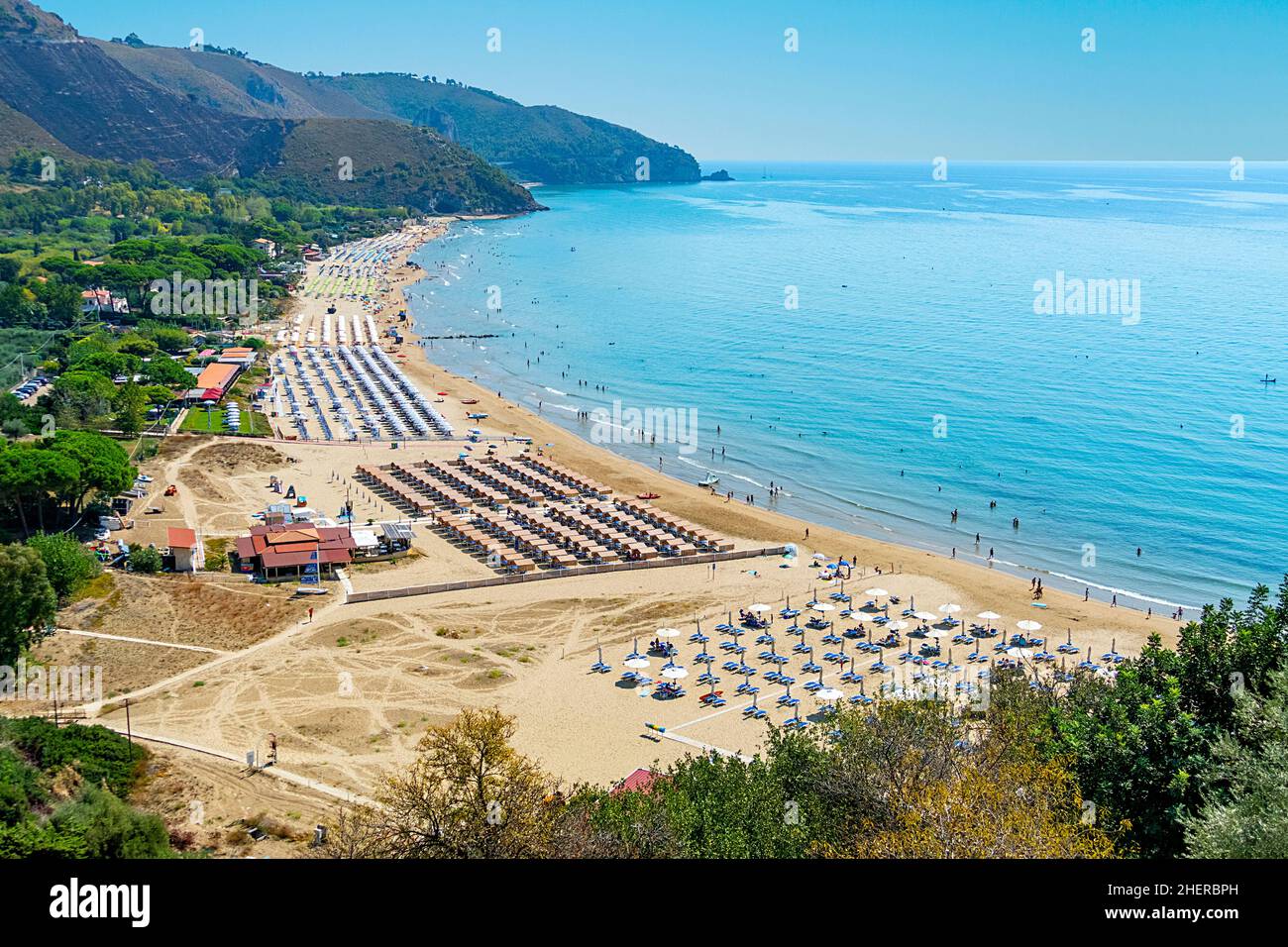 scenic beach with parasol at Sperlonga, Italy Stock Photo - Alamy