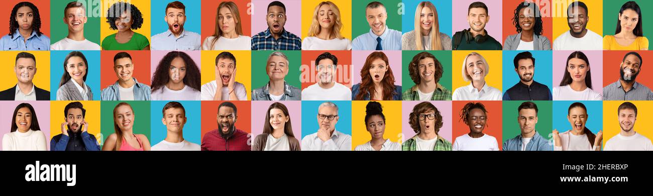 Creative collage of diverse people expressing different emotions ...