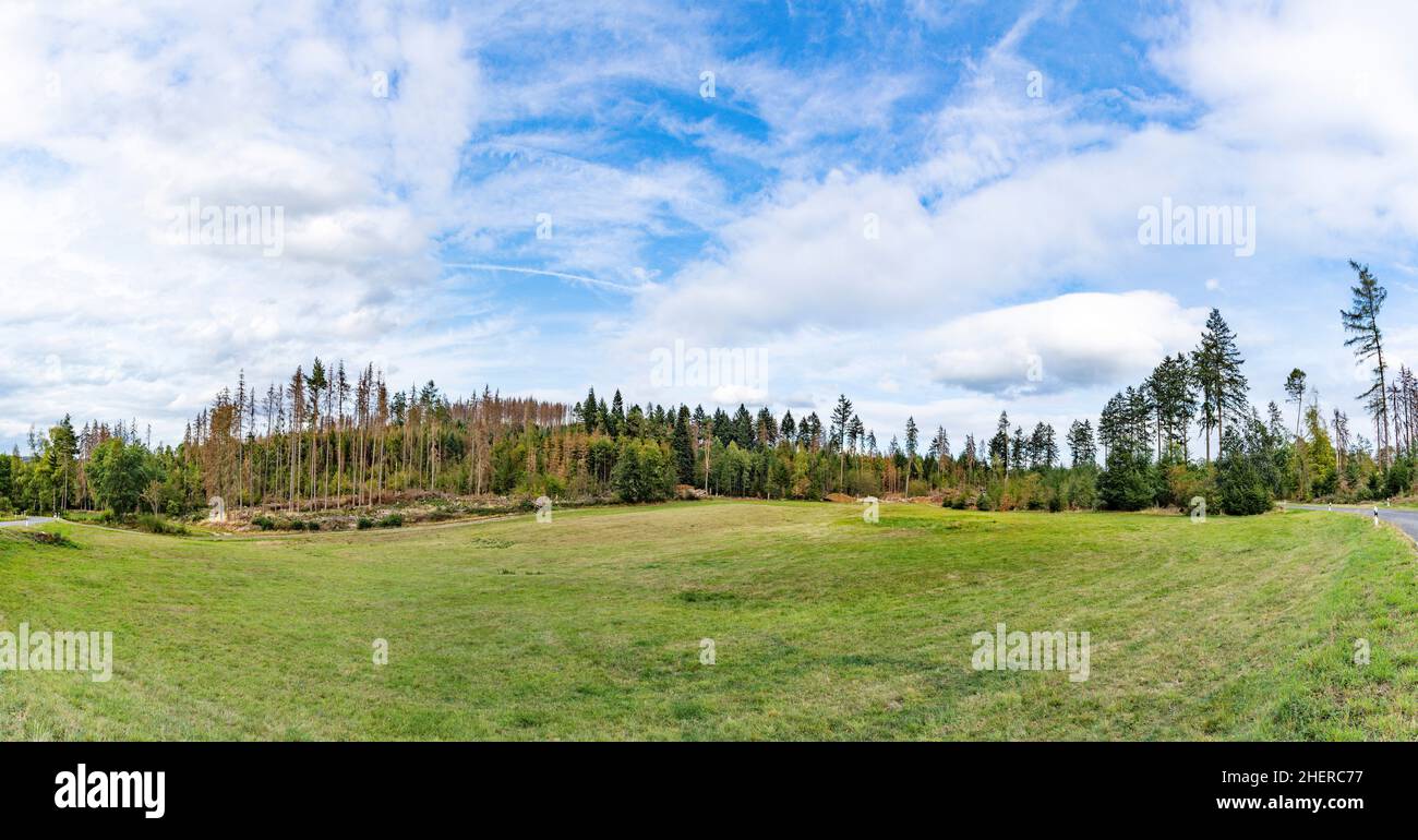 scenic view to the Wisper valley in Hesse, a scenic landscape with old ...